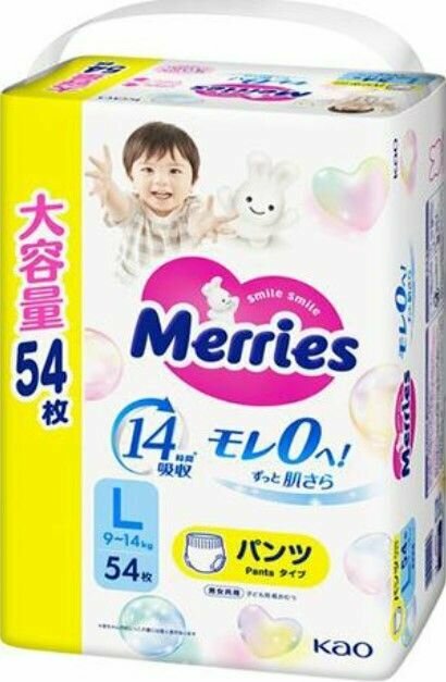 Подгузники-трусики Merries размер L (9-14 кг) 54 шт