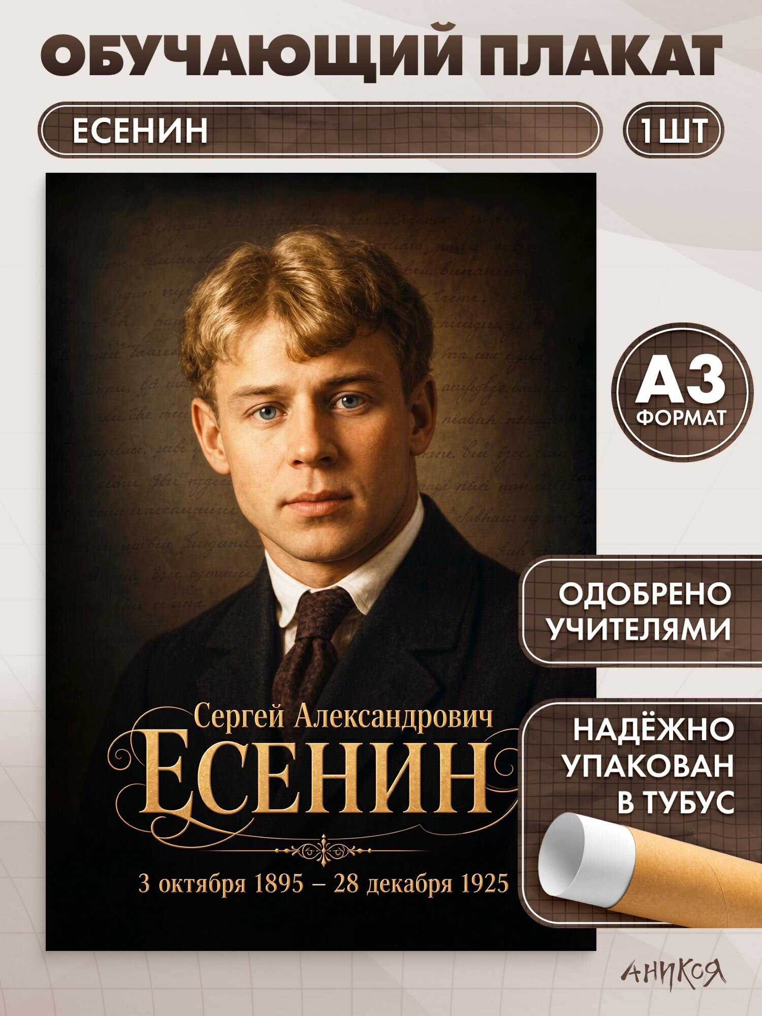 Обучающий постер портрет Сергей Есенин