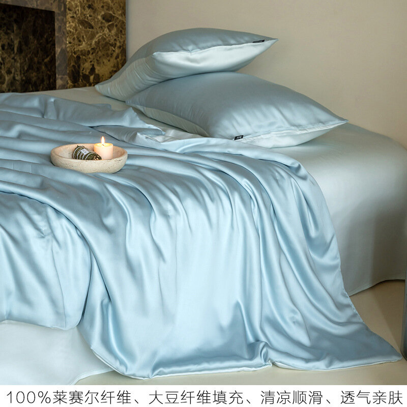 100% стеганое одеяло для кондиционирования воздуха Lenzing Tencel Класса A ice silk летнее прохладное стеганое одеяло из четырех частей, шелковистое прохладное летнее стеганое одеяло для сна голышом, одинарное стеганое одеяло