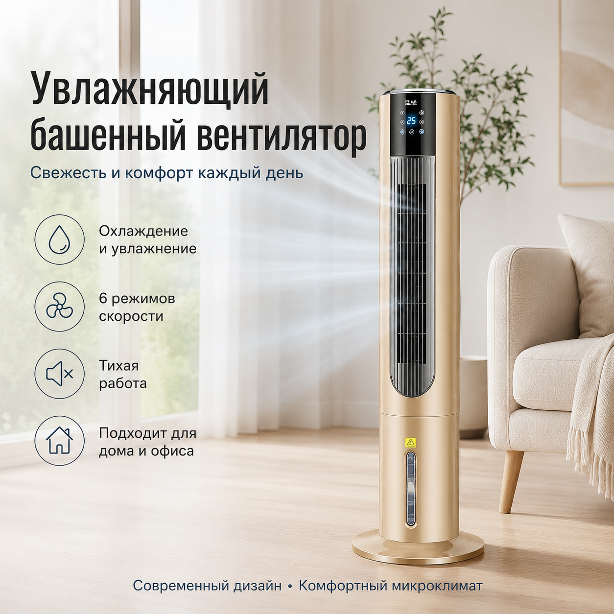 Башенный вентилятор с водяным охлаждением и кондиционированием воздуха-Двойные резервуары, золотой