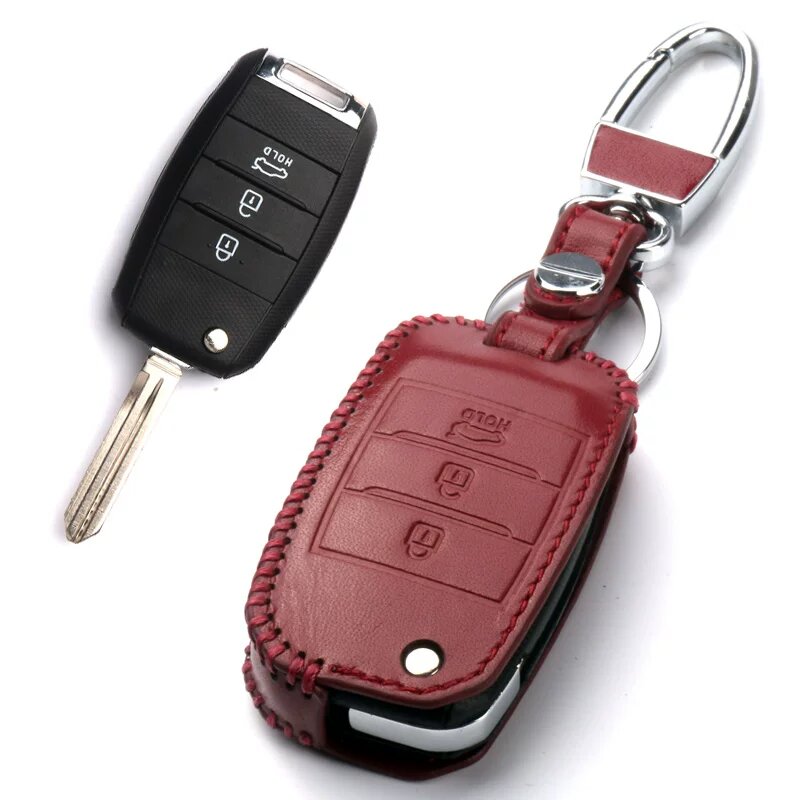 Искусственная кожа брелок для ключей с пряжкой для автомобилей Kia - Винно-красный, стиль E