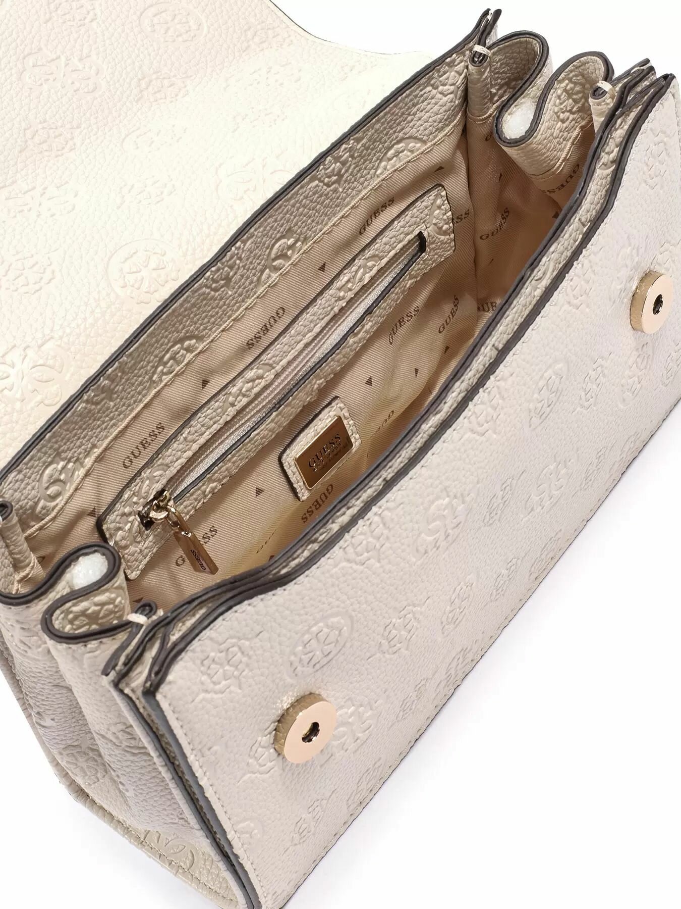 Сумка GUESS, фактура тиснение, бежевый — фото 1