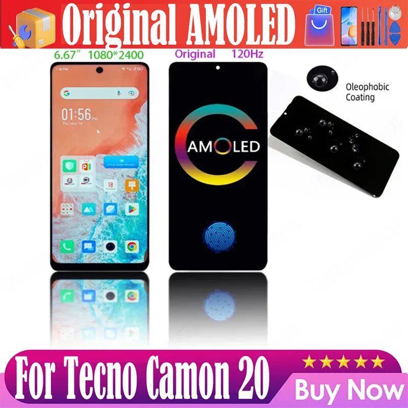 Оригинальный AMOLED для Tecno Camon 20 CK6 CK6n ЖК-дисплей с сенсорным экраном для Camon20, ЖК-дисплей, дигитайзер, панель, ремонт, замена