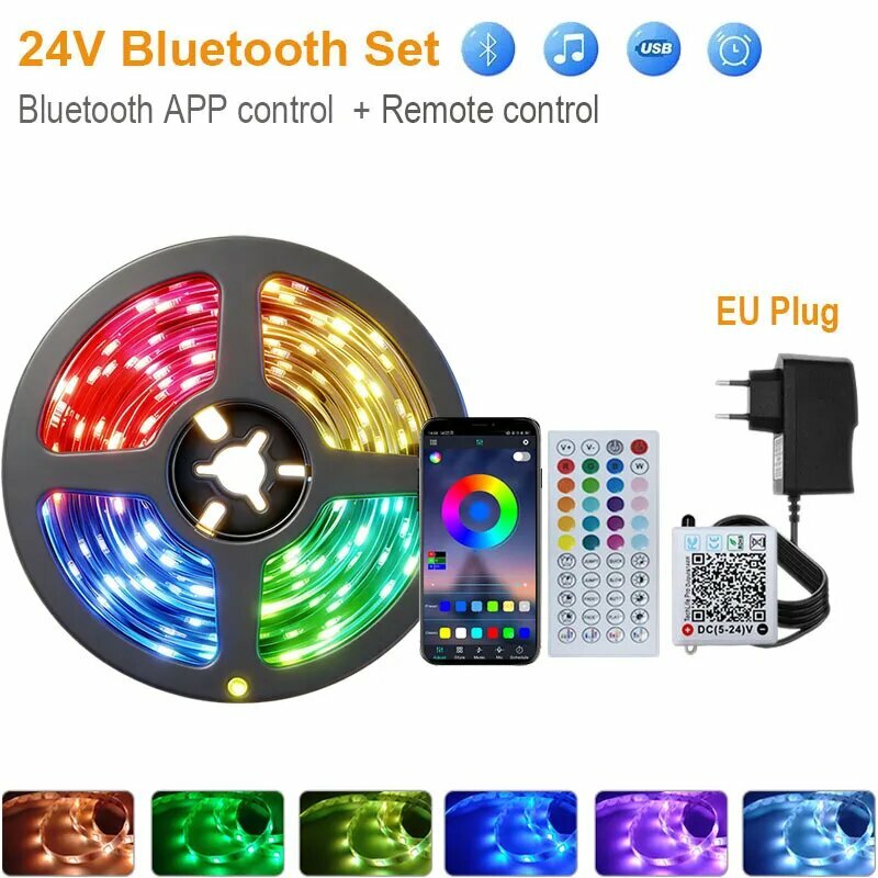 RGB светодиодная лента Adiodo 5м 10м 20м 30м 40м с управлением через with EU Plug, 32.8ft-10Meter