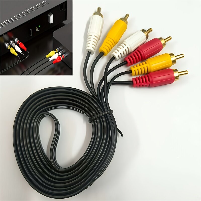 Кабель 3RCA-3RCA с 24-каратным золотым напылением, аудио-видео RCA, композитный, 1.4 м, черный