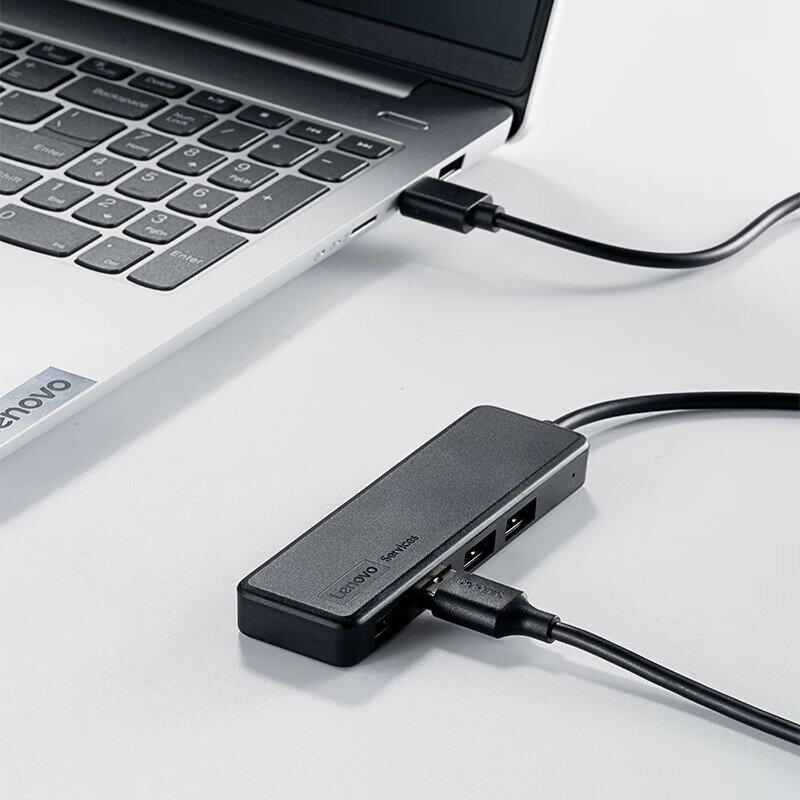 Lenovo 4-портовый USB 2.0 хаб с 0.25 м кабелем для ноутбуков и настольных устройств Цвет：Черный