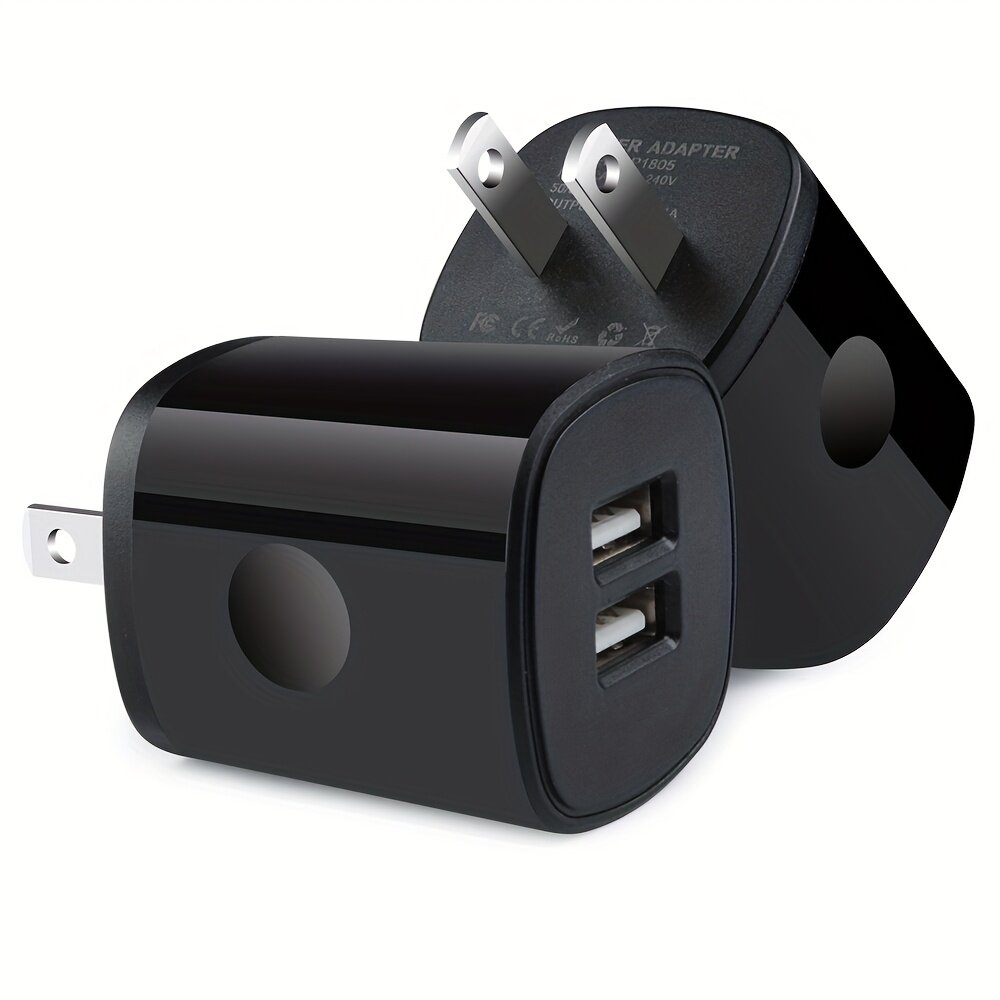 Сетевое зарядное устройство USB 10.5W, 2 порта, 5V/2.1A, черное