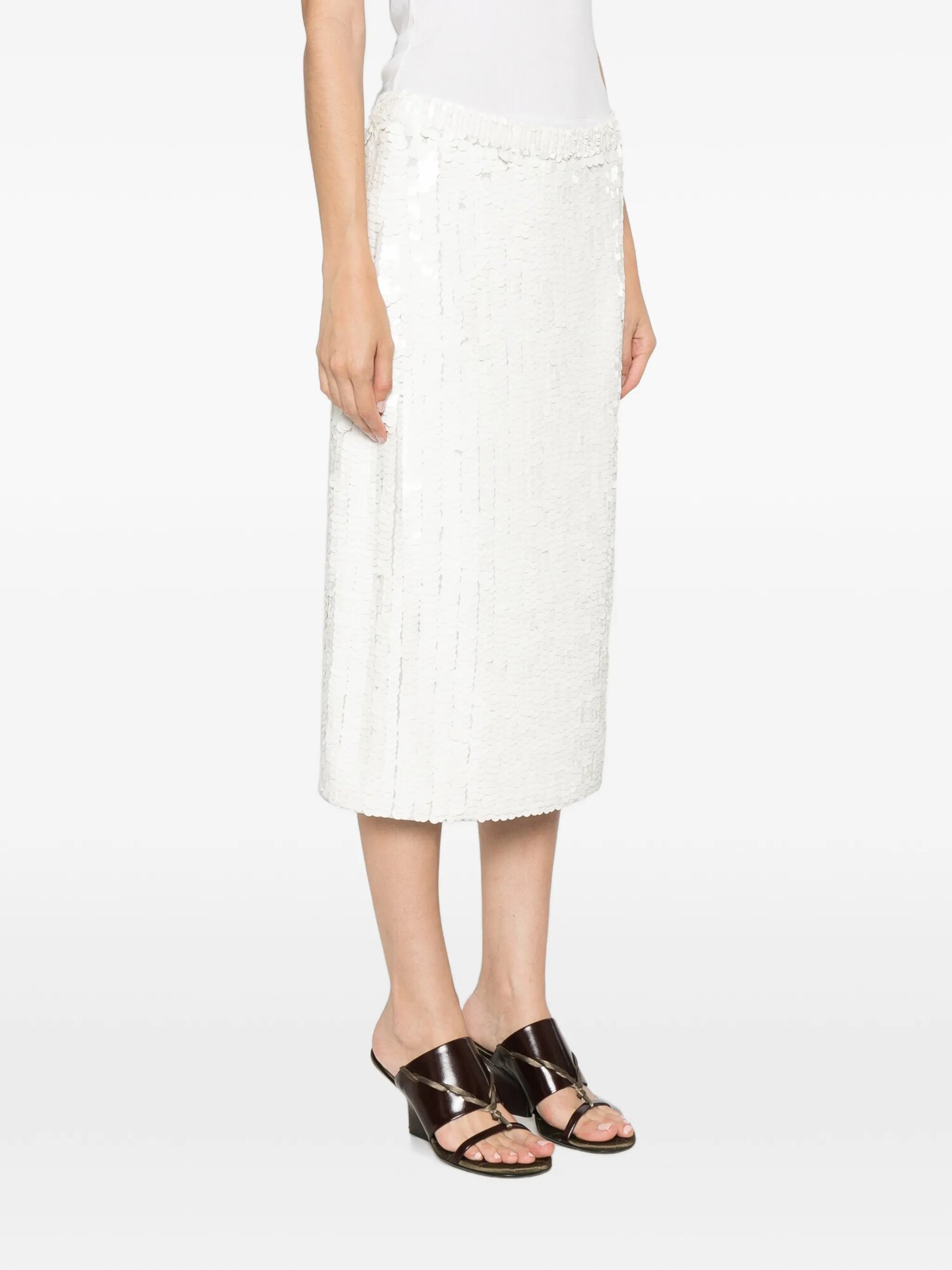 Юбка P.A.R.O.S.H. Sequin-embellished midi skirt, размер 44, бежевый/белый — фото 1