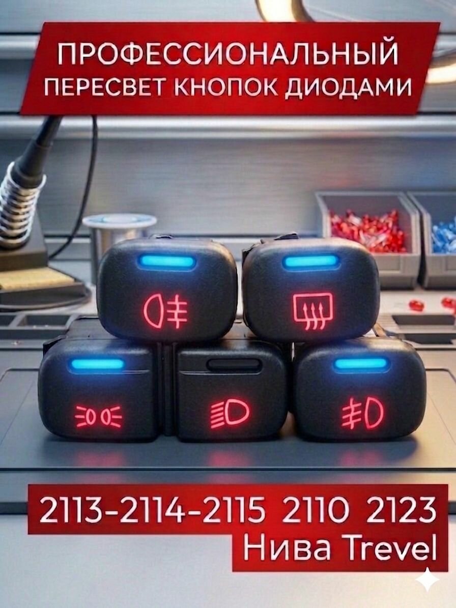 Пересвет кнопок Ваз 2113, 2114, 2115, 2110, Шевроле Нива. Синий-красный