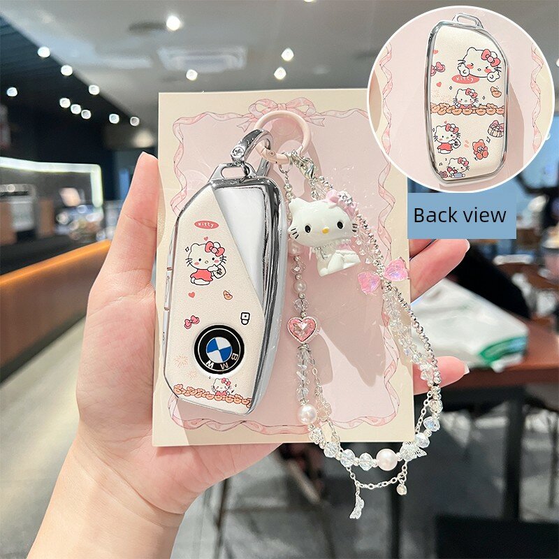 Hello Kitty чехол для ключа BMW X3/X5/X1/X6/X4 двойной шнур, роскошная застежка, защитный чехол для моделей 325li/525li