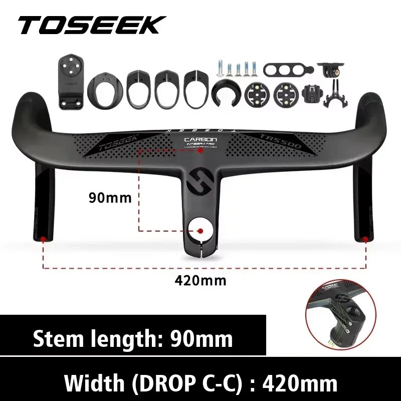 TOSEEK Дорожный руль из углеродного волокна 360/380/400/420/440 мм Black matte 420-90