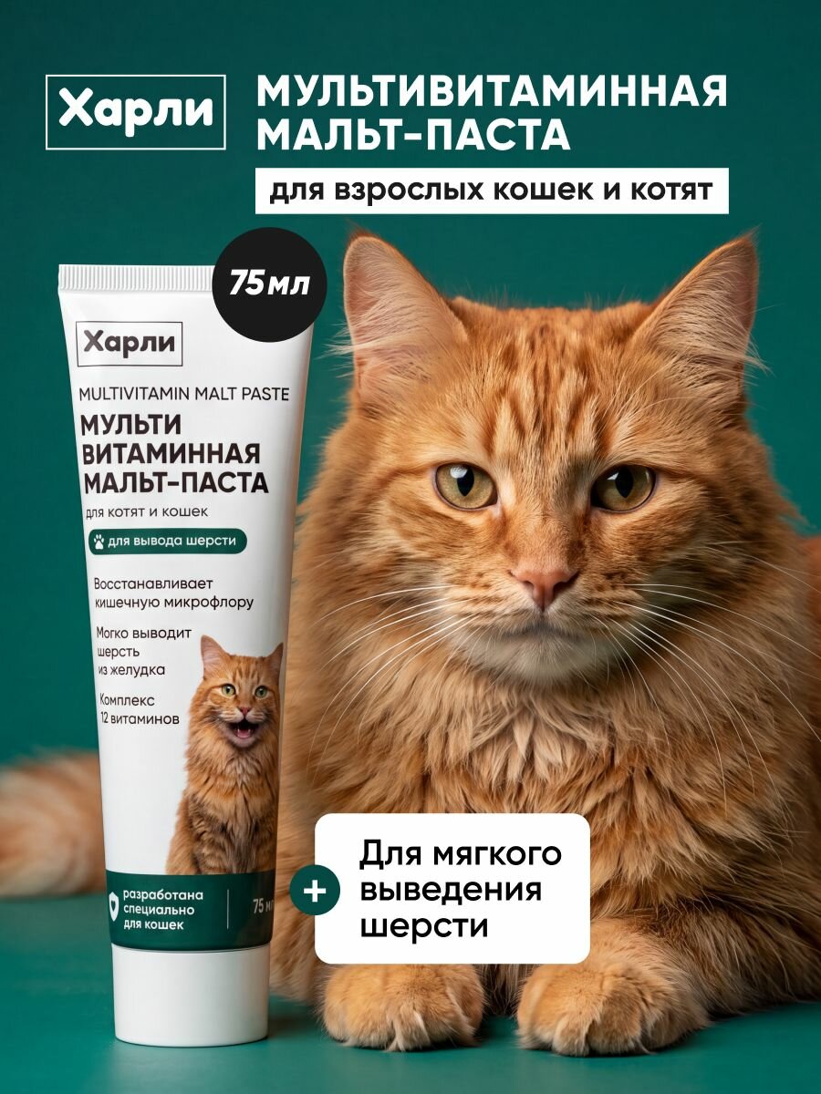 Мультивитаминная мальт-паста для котят и кошек, 75 мл