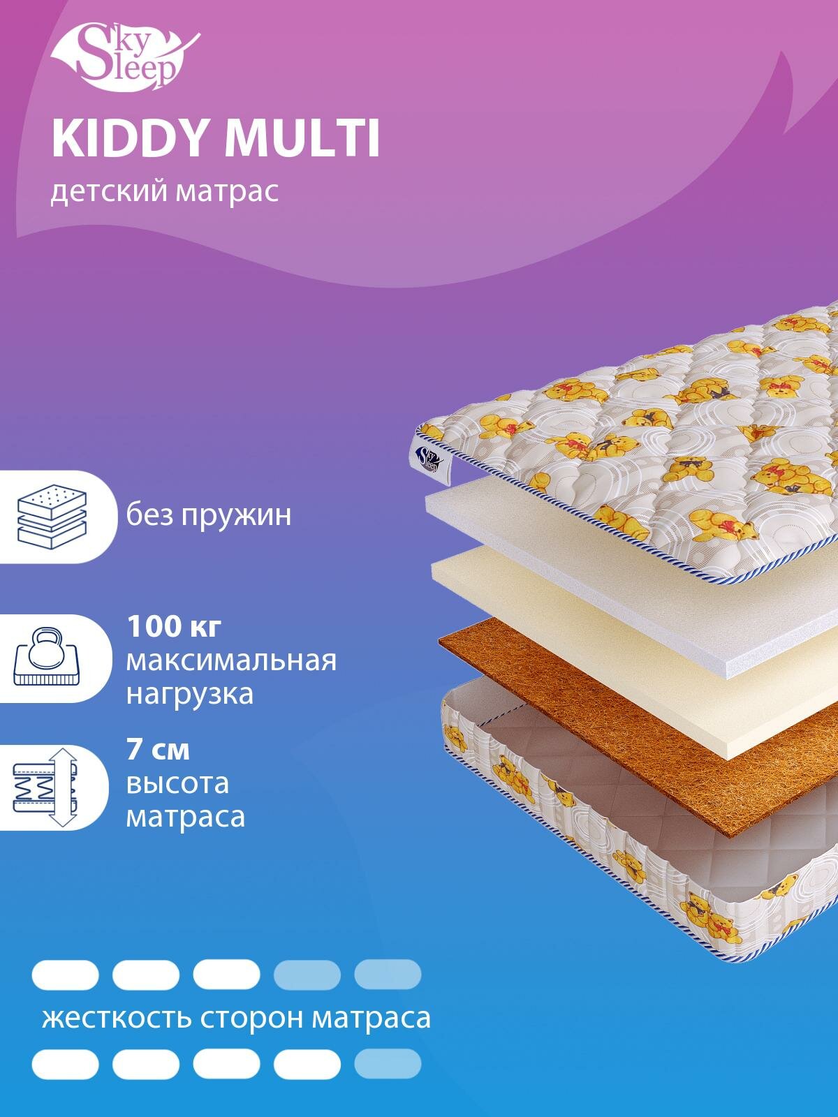 Детский беспружинный ортопедический матрас SkySleep KIDDY Multi на кровать 70x130
