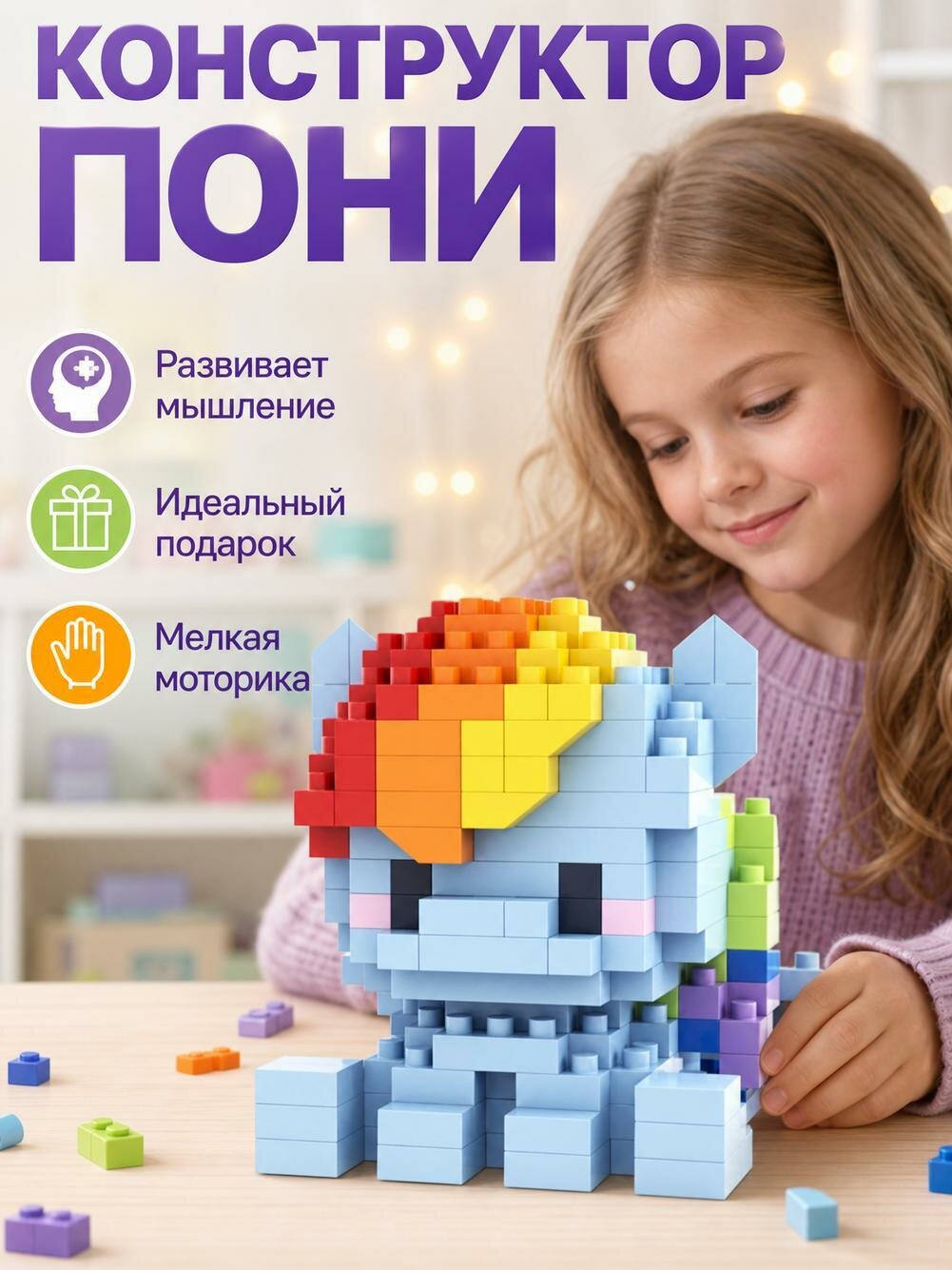 Строительные блоки мультяшной куклы Пони Поли