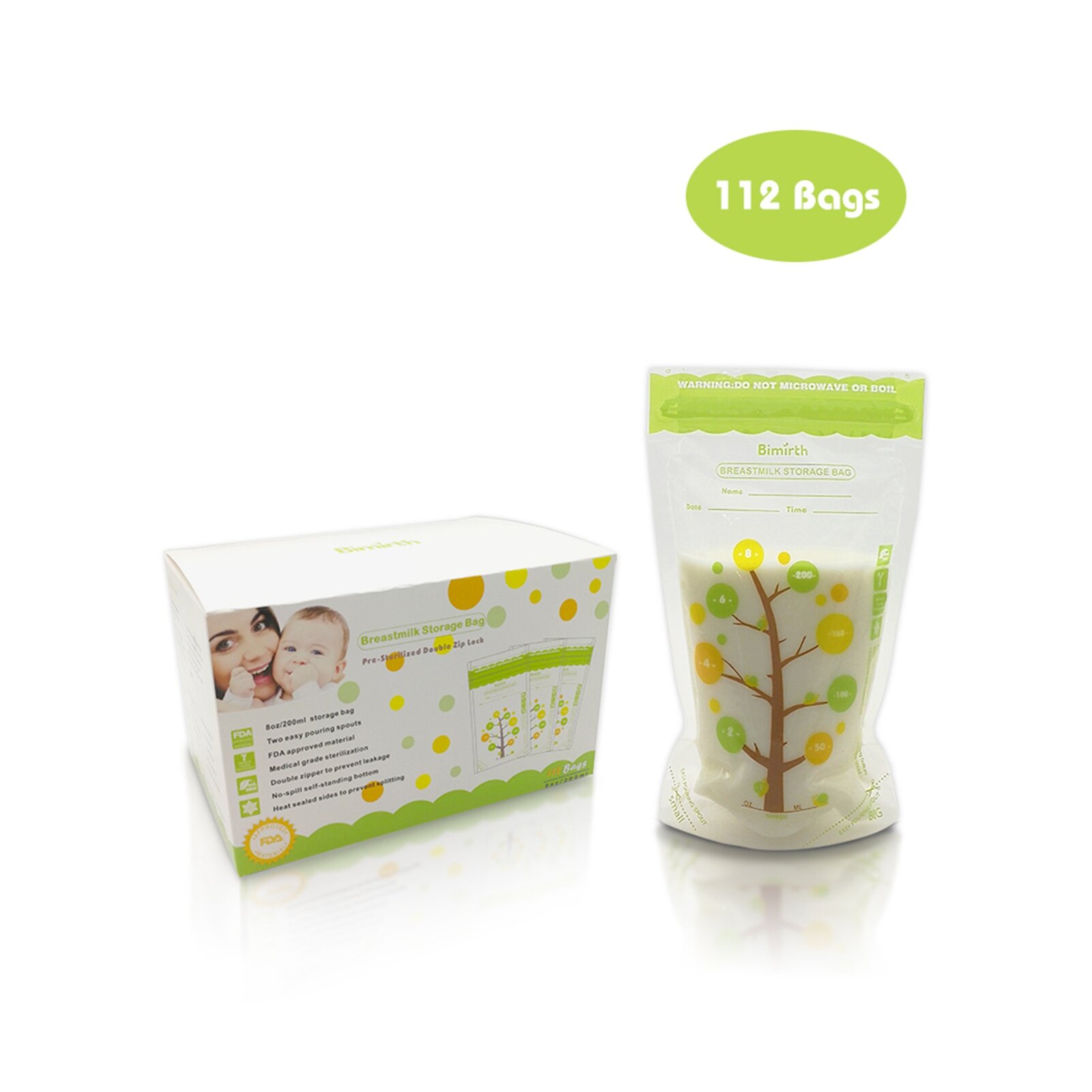 Bimirth 112 PCS Кормление молоко для хранения молока свежие пакеты 250 мл. Способный материал без BPA без молока для хранения молока и контейнер для морозильных мешков для детей новорожденных новорожденных