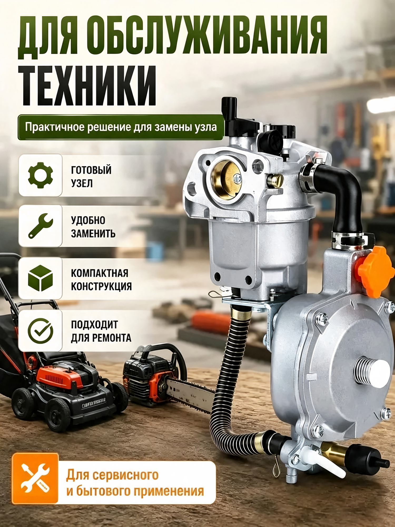 Карбюратор газ‑бензин двухтопливный для генератора 2‑3 кВт, двигатели 168F 170F GX160 GX200, 6.5‑7 лс