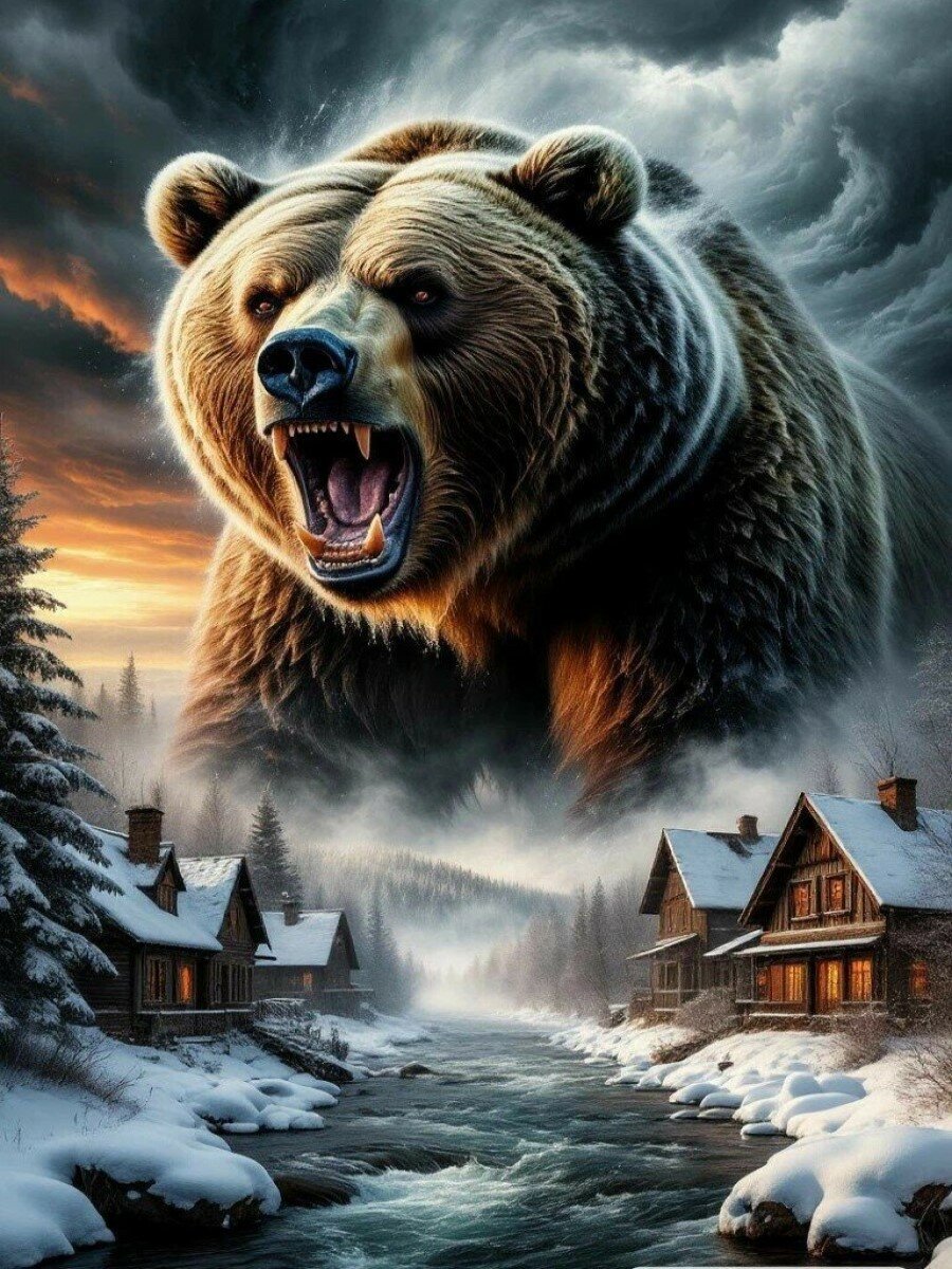 Алмазная мозаика на подрамнике 40x50 см. BoomBoomShop "Свирепый медведь"