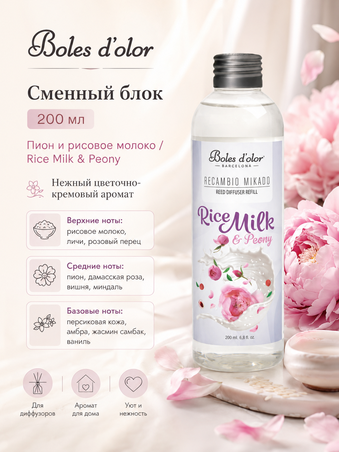 Boles d'olor / Сменный блок 200мл Пион и рисовое молоко / Rice Milk & Peony (Ambients)