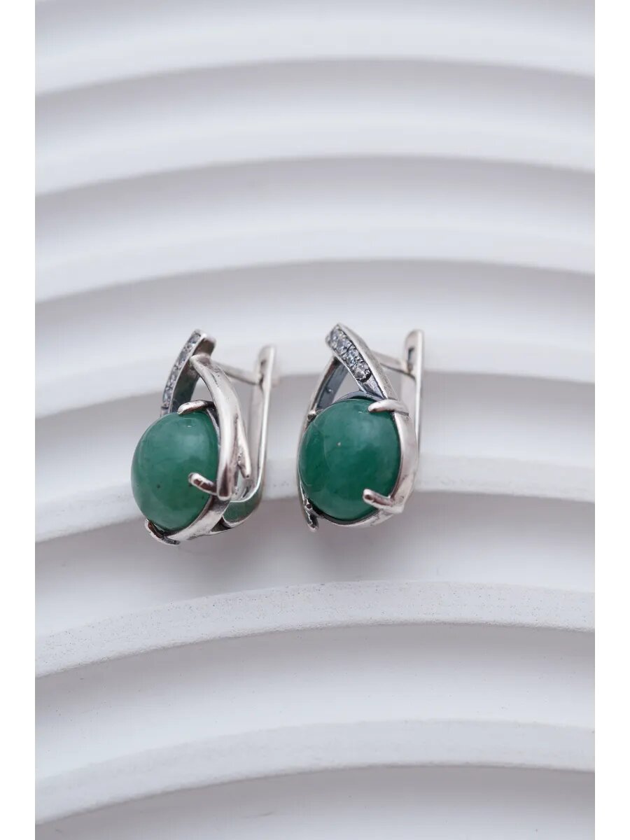 Серьги БРЮС, серебро, 925 проба, халцедон, фианит