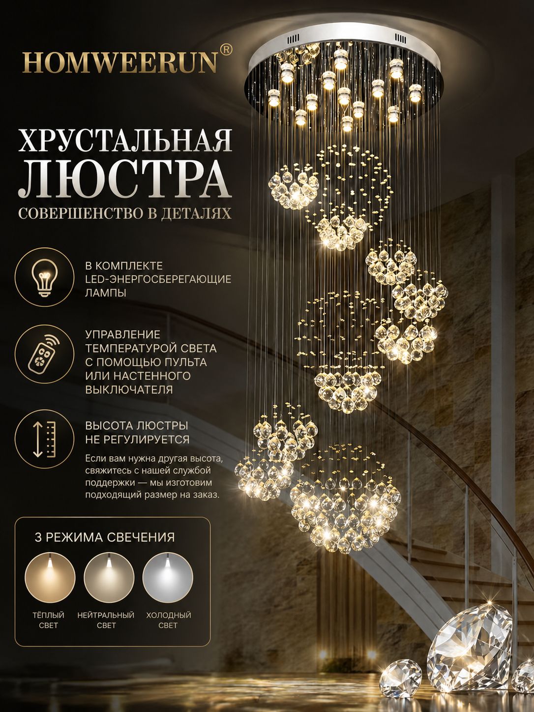 HOMWEERUN Люстра, LED