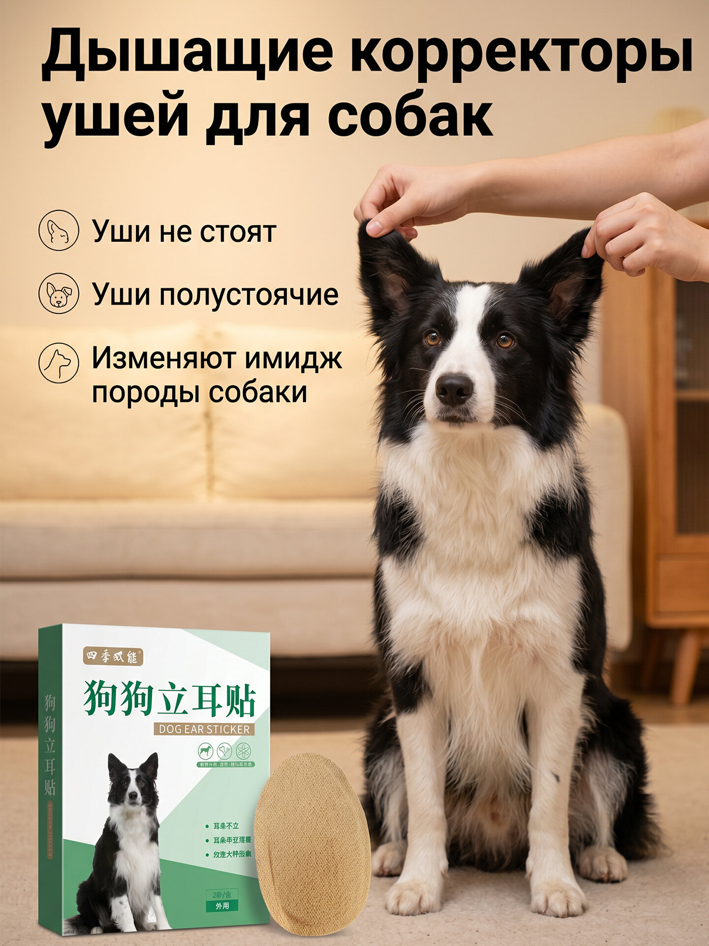 Пластырь для постановки ушей у собак Корректор ушей, безопасный, гипоаллергенный,2 комплекта/коробка Bantik Studio
