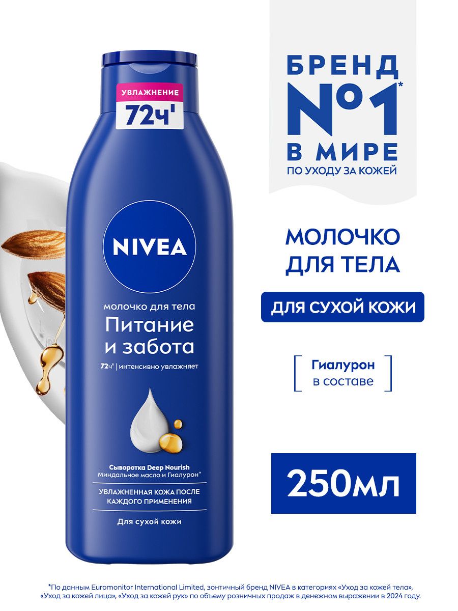Молочко для тела NIVEA "Питание и забота" увлажняющий с миндальным маслом, 250 мл.