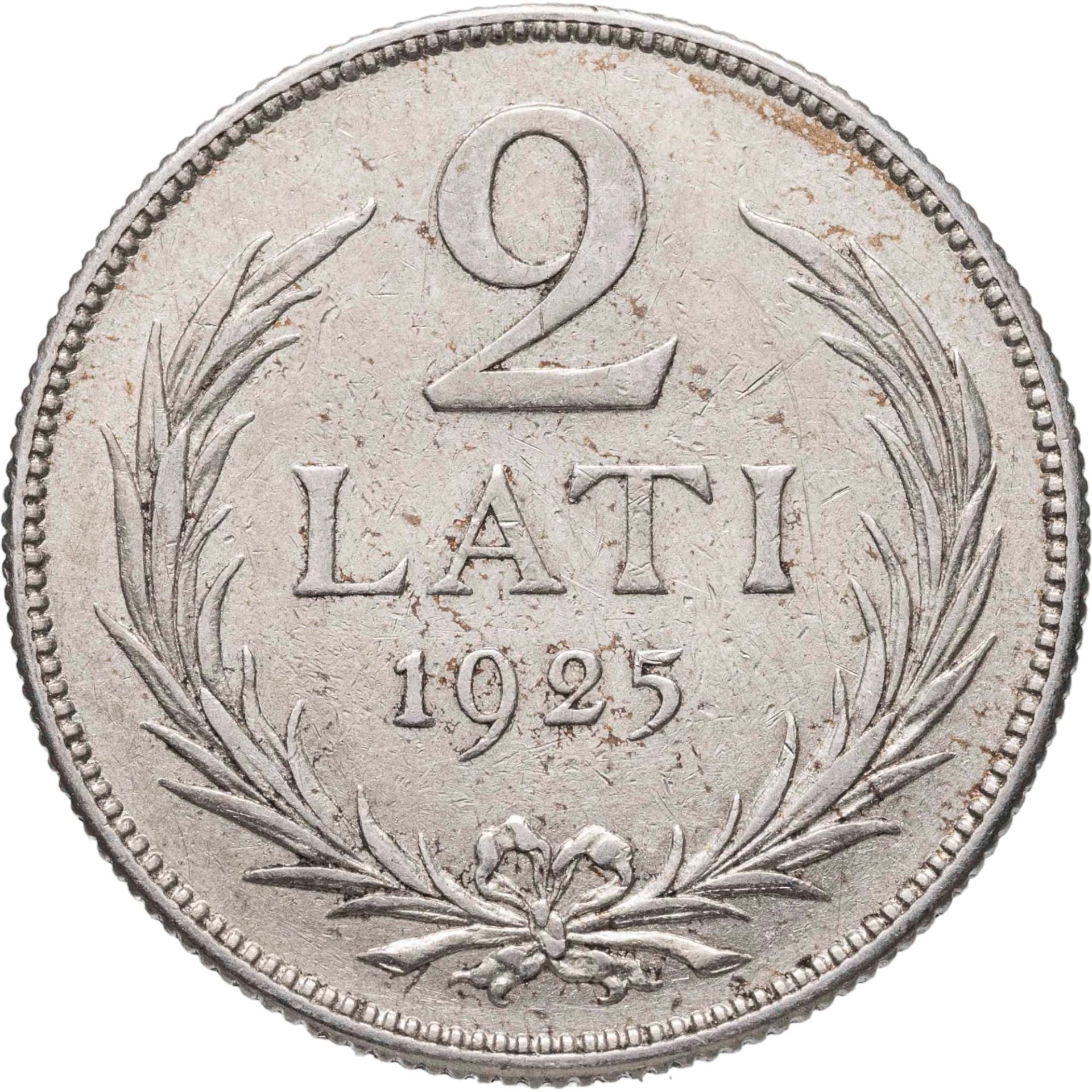 Латвия 2 лата lati 1925, Серебро 835, в сохранности XF