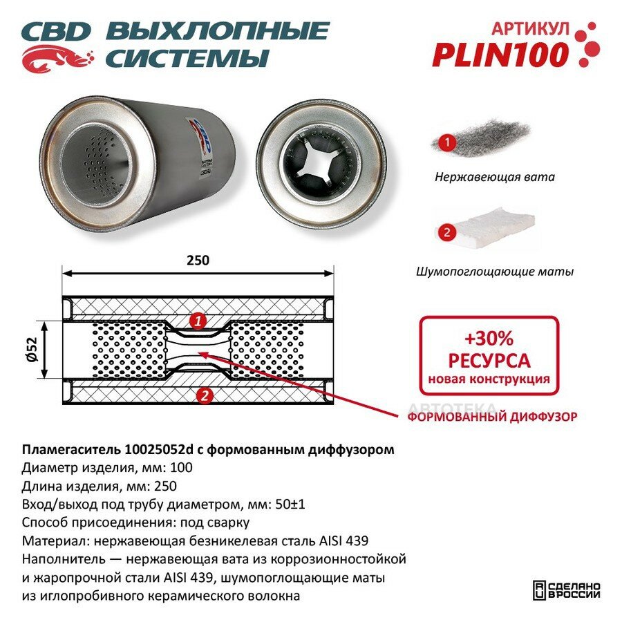 Пламегаситель 10025052d с перфорированным диффузором CBD PLIN100
