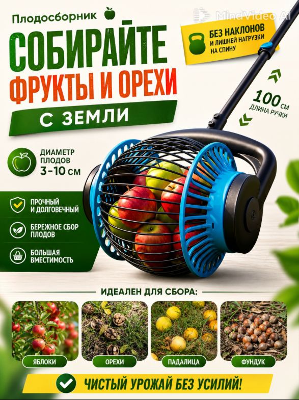 Плодосборник с земли телескопический 100 см, шар для сбора яблок и орехов, ABS пластик