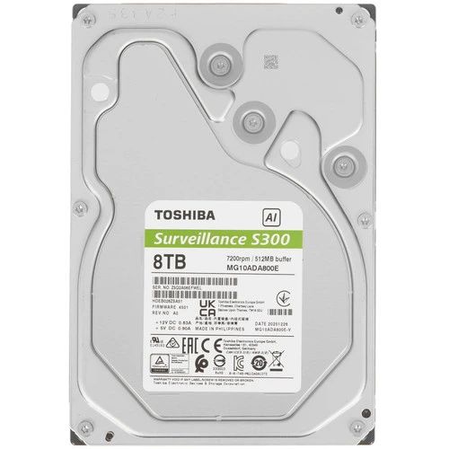 Toshiba 8 ТБ Внутренний жесткий диск Жесткий диск HDD Toshiba S300 AI 8Tb 7200rpm SATA III 512Mb 3.5", 3.5", 7200 об/мин, SATA III 6 Гбит/с (MG10ADA800E-V)