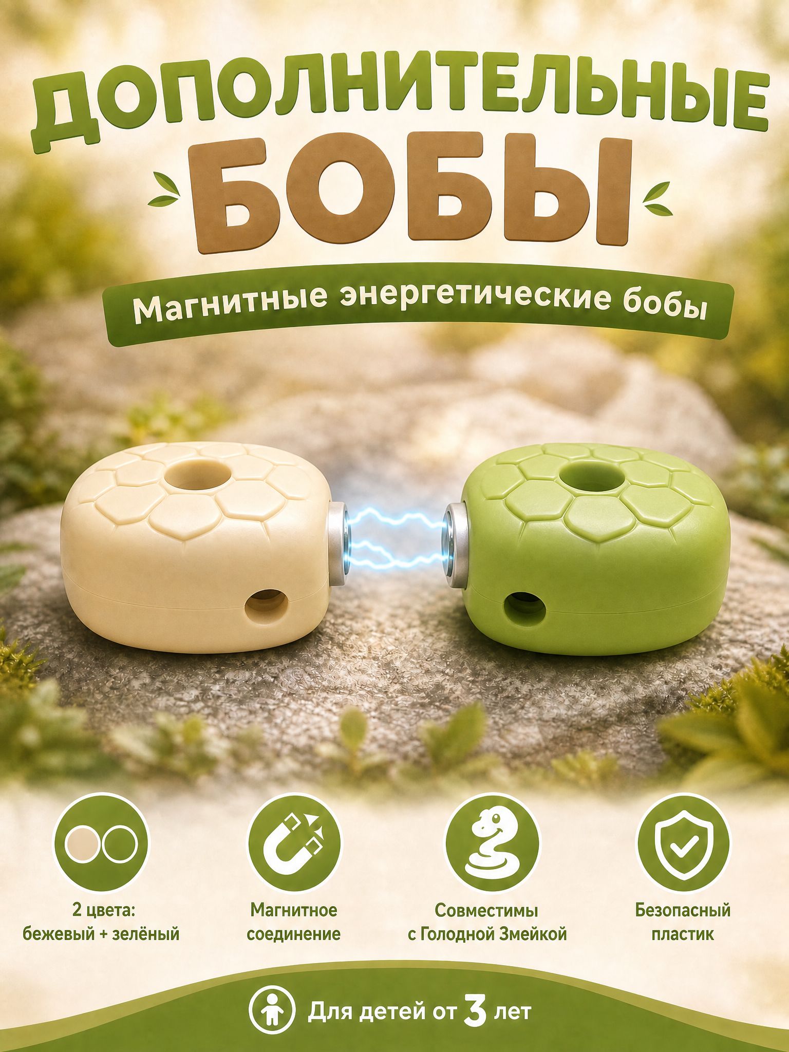 2 магнитных энергетических шарика (без головы игрушечной змеи)