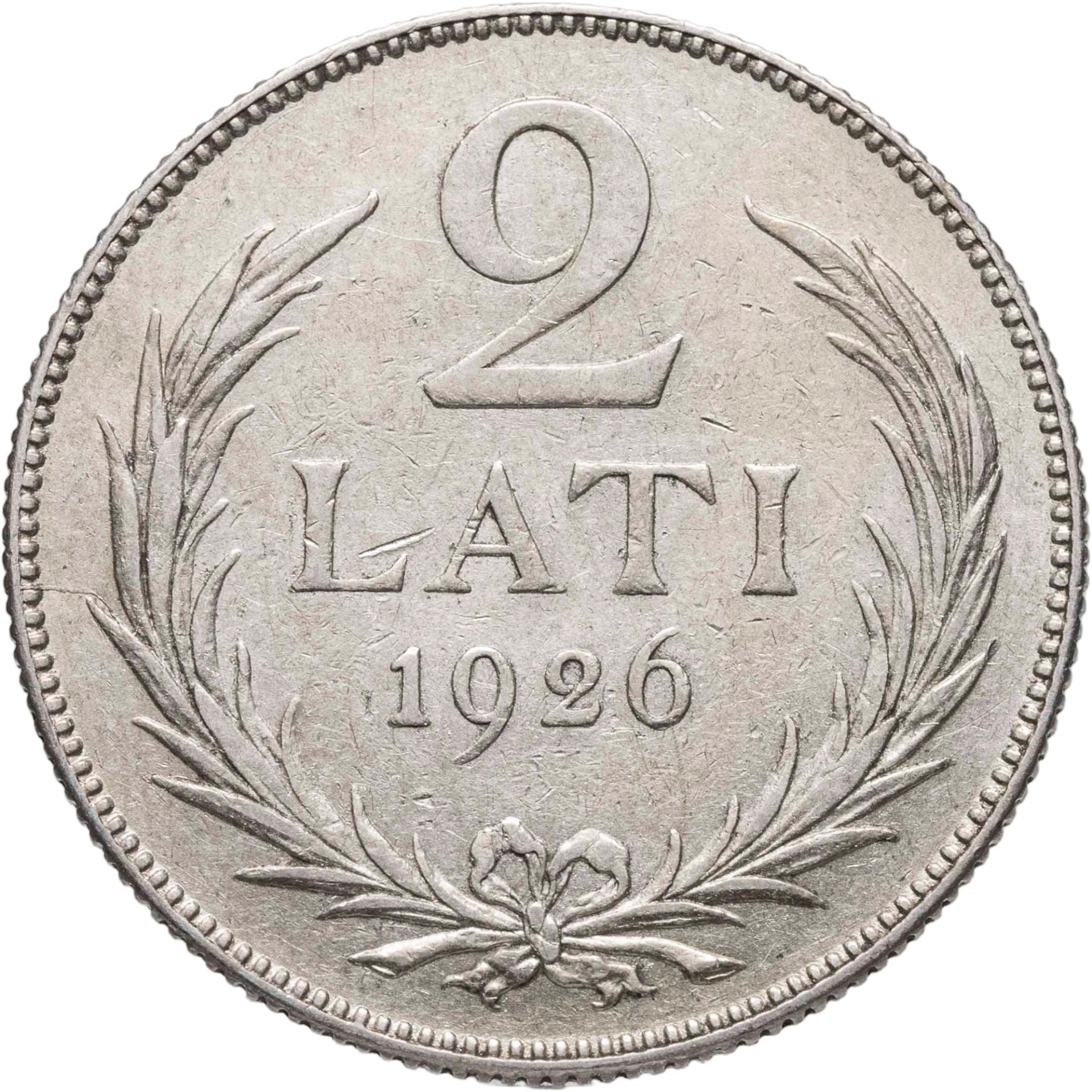 Латвия 2 лата lati 1926, Серебро 835, в сохранности XF