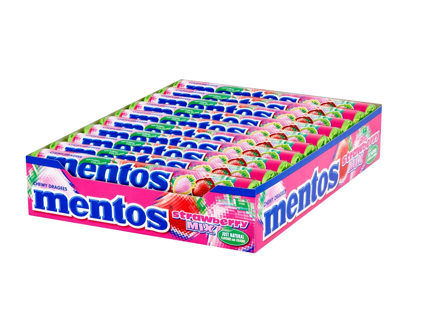 Жевательные конфеты Mentos Strawberry Mix с кисло-сладким клубничным вкусом, 20х37.5 г - 8723400770756