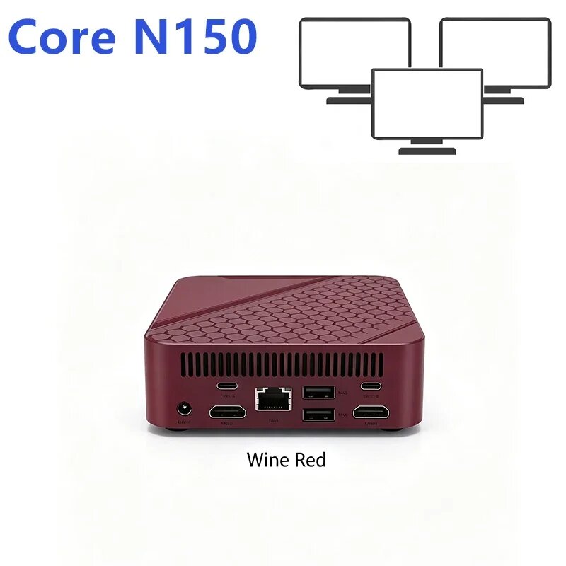 Мини-ПК Core N150 Wine Red 16GB 256GB, 4K, Windows 11