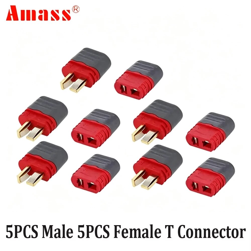 Amass T-коннектор Deans, 5шт Male, 5шт Female, черный