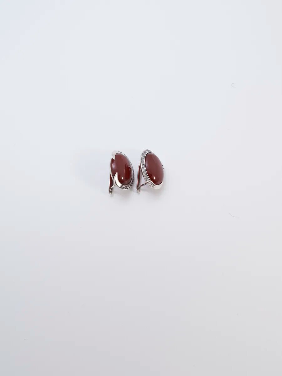 Серьги БРЮС, серебро, 925 проба, фианит, сердолик
