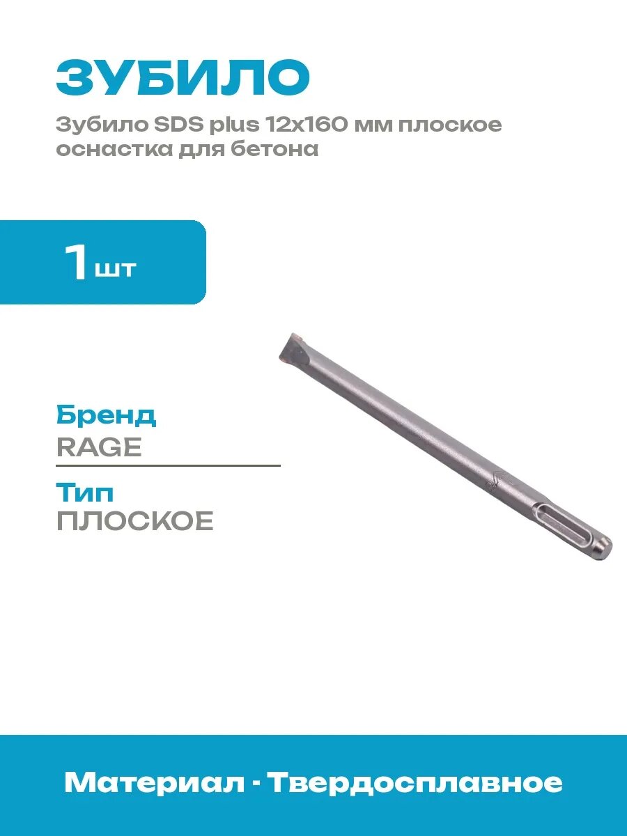 Зубило плоское твердосплавное SDS plus 12х160 мм для бетона