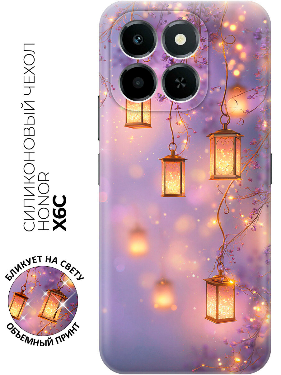 Силиконовый чехол на Honor X6C с принтом "Фонари в цветущих ветвях"
