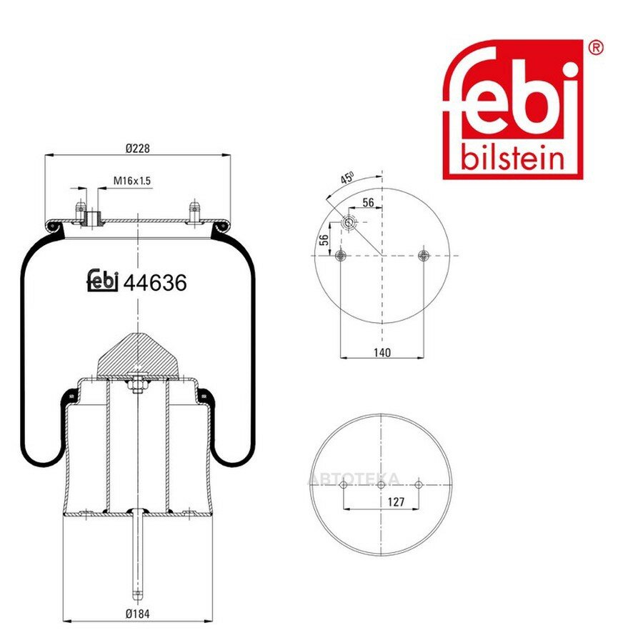 Пневмоподушка подвески (M16x15) голаз-Scania FEBI 44636