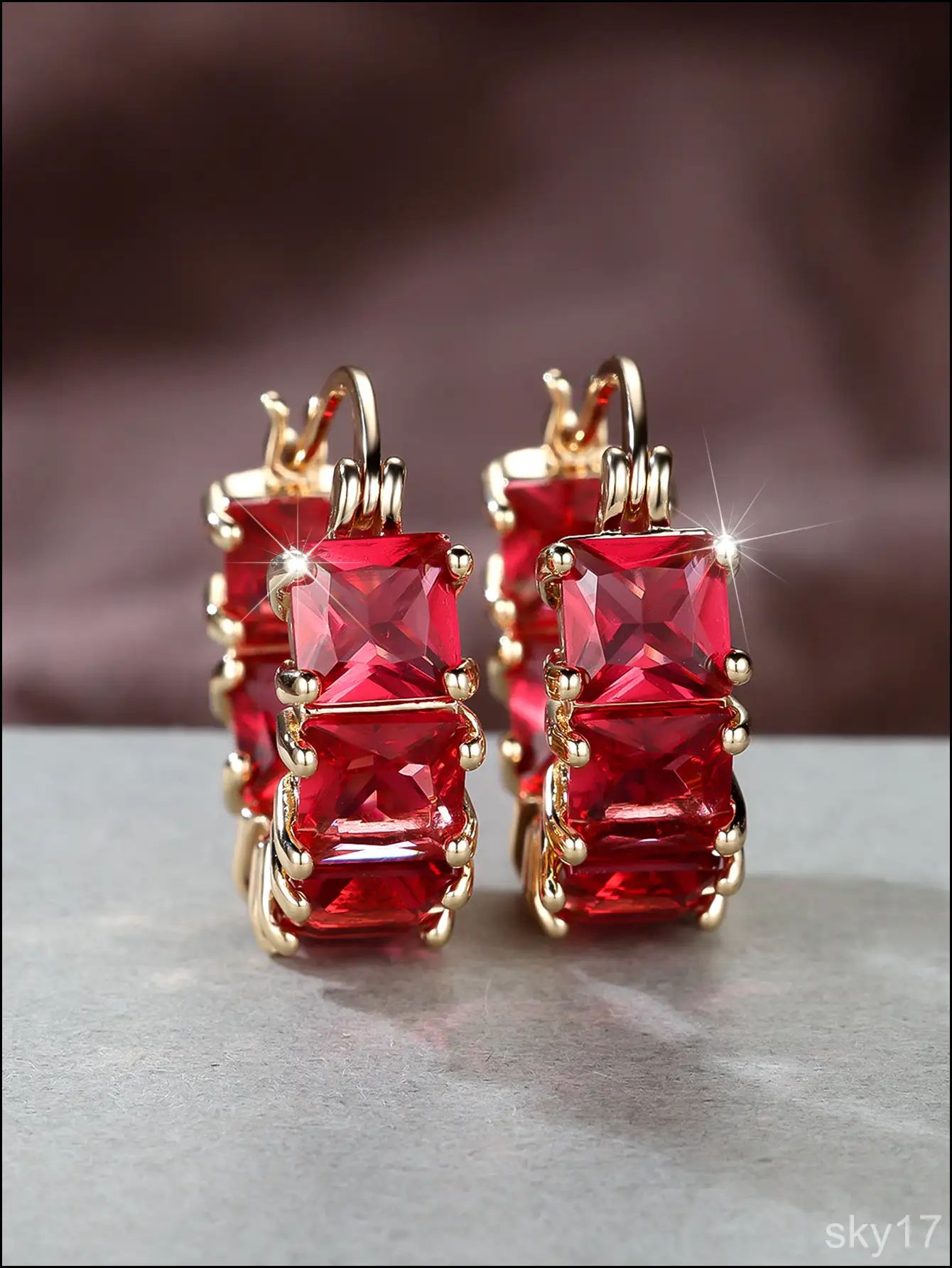 Серьги конго, фианит, искусственный камень, шампань — фото 1