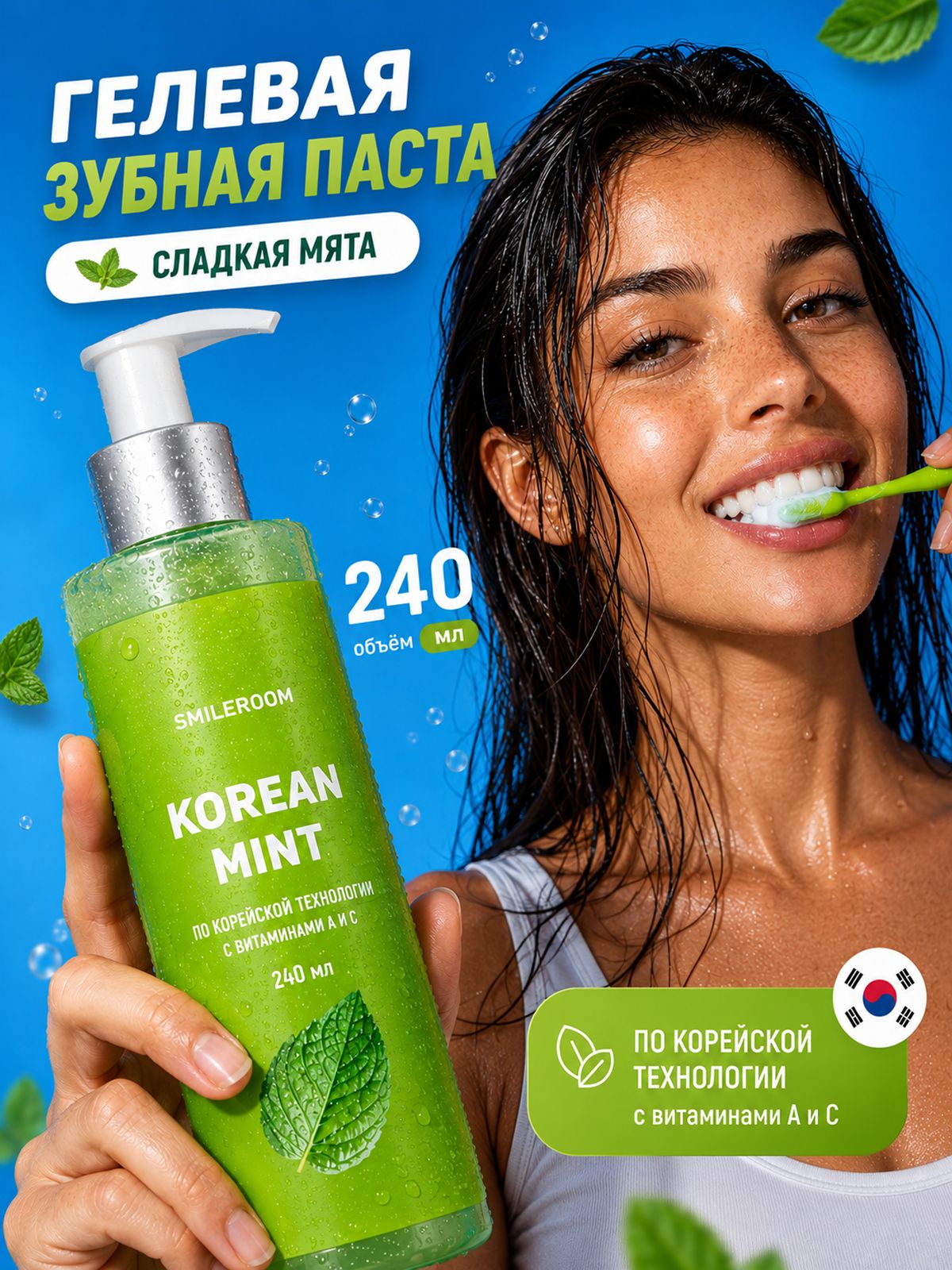 Зубная паста отбеливающая с дозатором KOREAN MINT