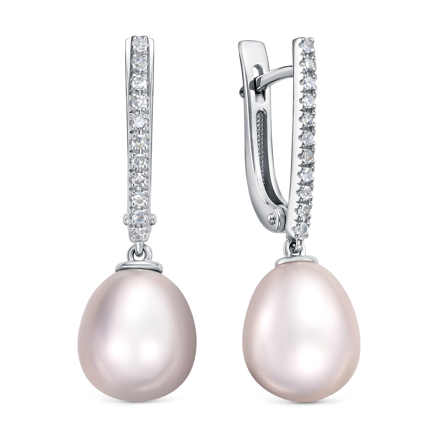 Серьги JEWELIN, белое золото, 585 проба, жемчуг, бриллиант