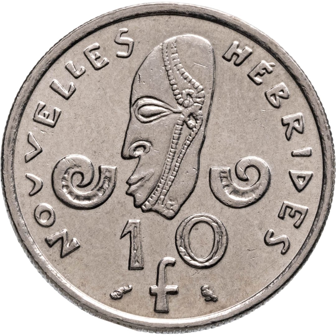 Новые Гебриды 10 франков francs 1970, Мельхиор медь-никель, в сохранности UNC