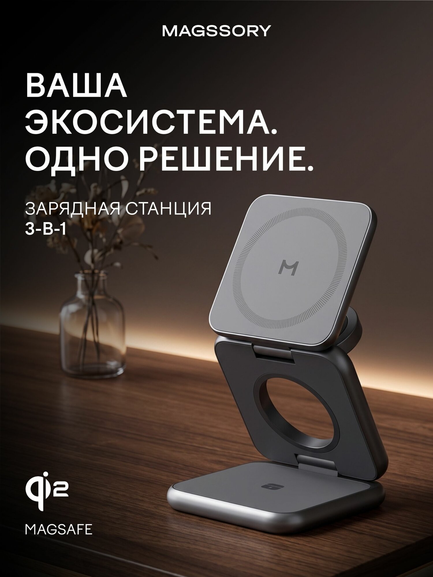 Qi2 для iPhone Беспроводное зарядное устройство 3 в 1