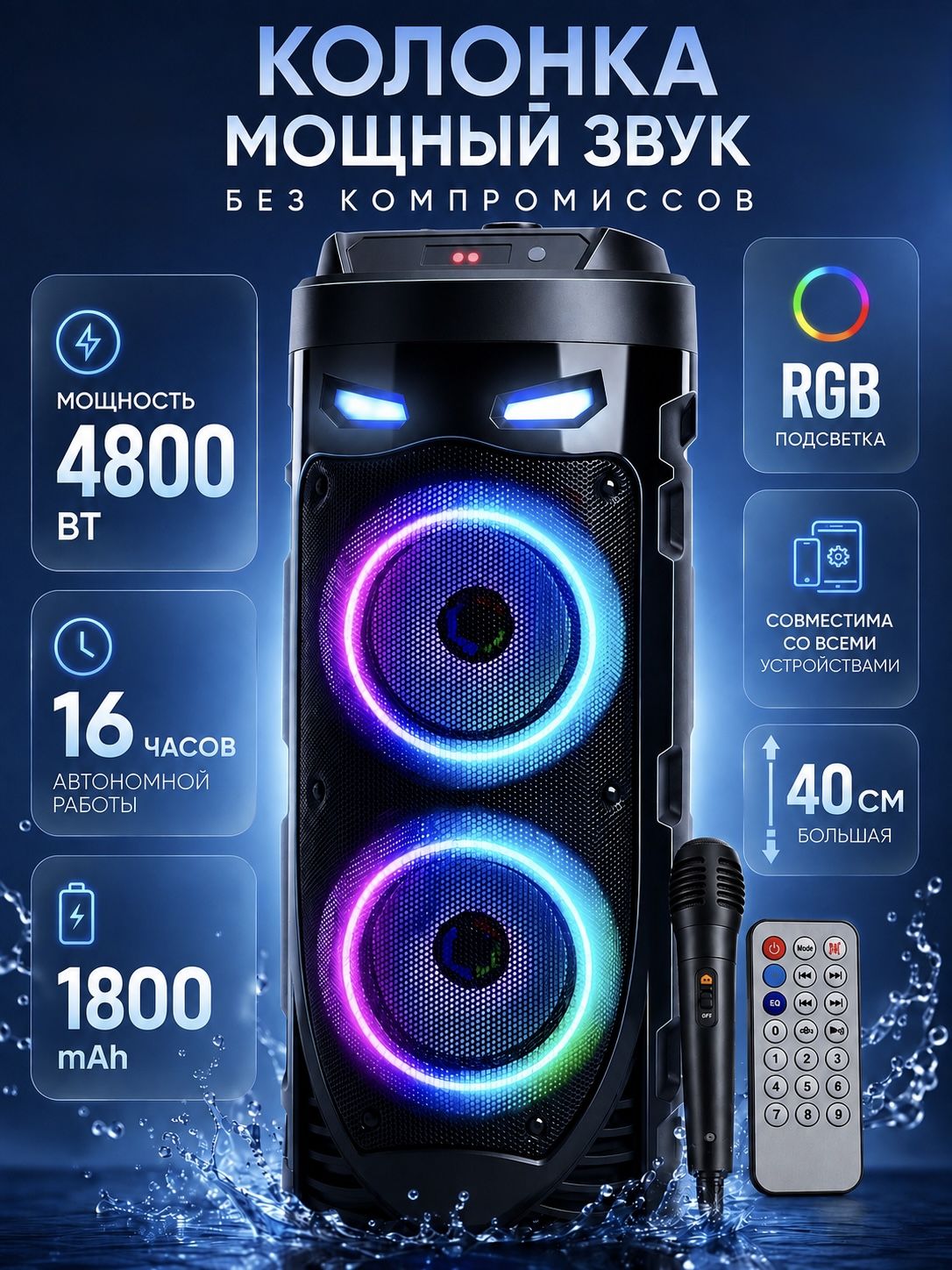 Колонка беспроводная Bluetooth с микрофоном