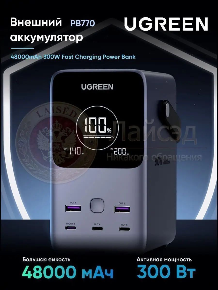 Повербанк UGREEN PB770 (25286) 48000mAh 300W Fast Charging Powerbank. Цвет: серый