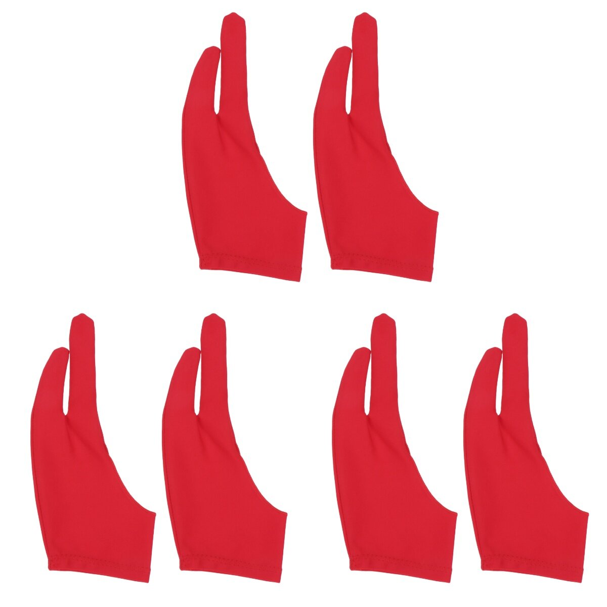 Красные двухпалые перчатки из спандекса для рисования и скетчинга в наборе из 6 штук