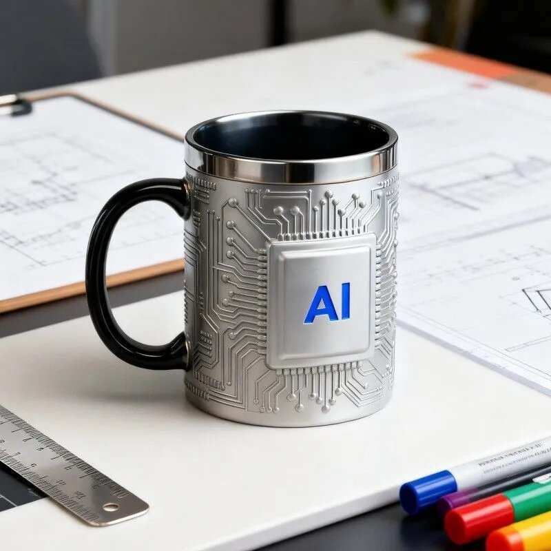 Кружка "AI чип" из нержавеющей стали, серебристая, 400 мл