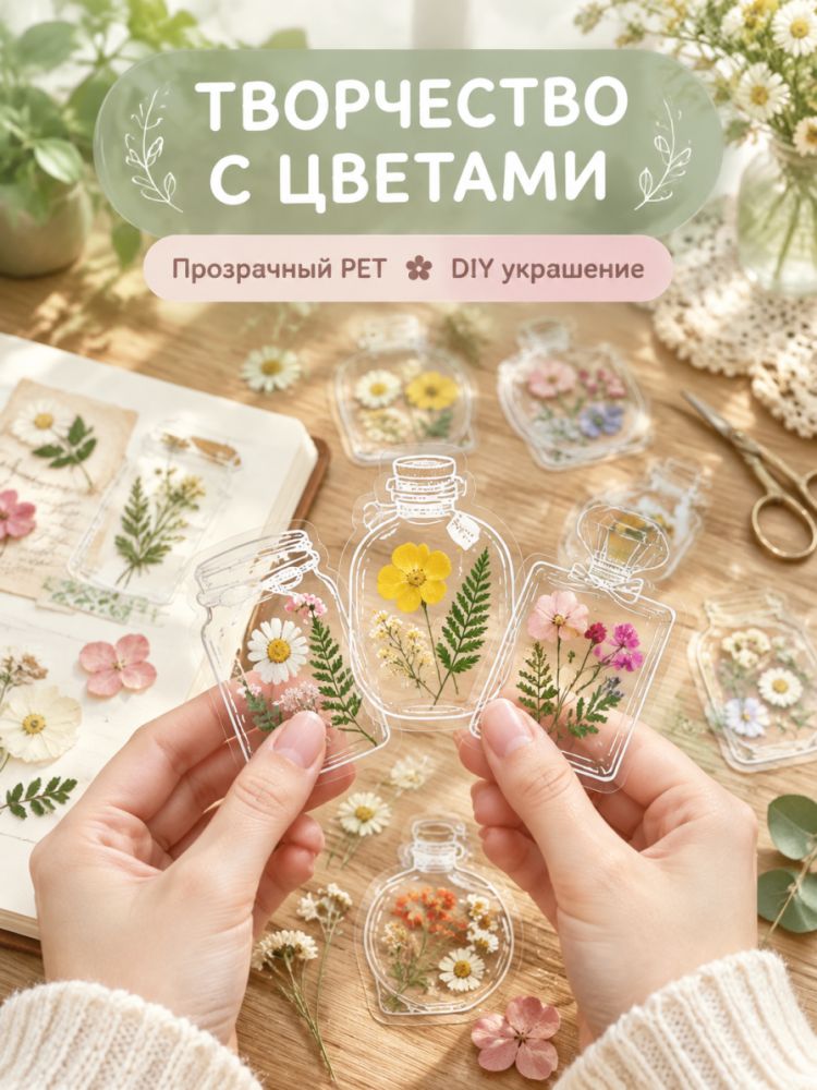 Набор прозрачных наклеекзакладок для DIY, для сухоцветов и гербария, 100 штук, для создания цветочных закладок