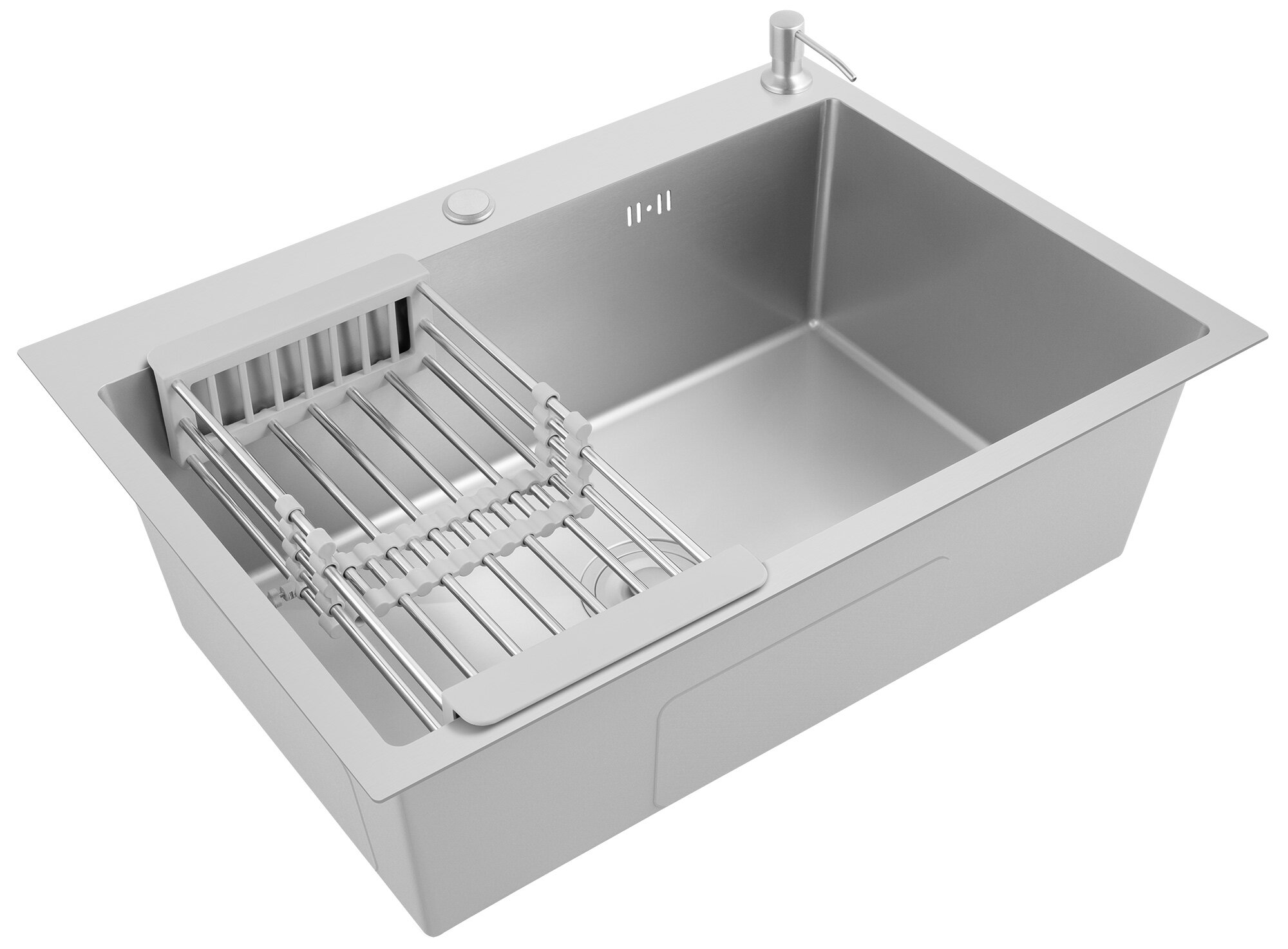 Кухонная мойка из нержавеющей стали 70x50 см Weissgauff WKS 7050-2 Inox Nano, с коландером, дозатором и сифоном